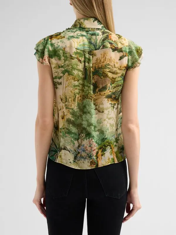 Alice + Olivia Martel Scenic Flutter-sleeve Blouse