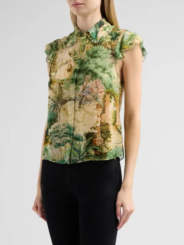 Alice + Olivia Martel Scenic Flutter-sleeve Blouse