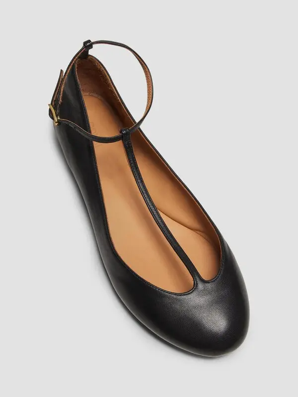 ODISSI Calla Leather T-strap Ballet Flats - Black