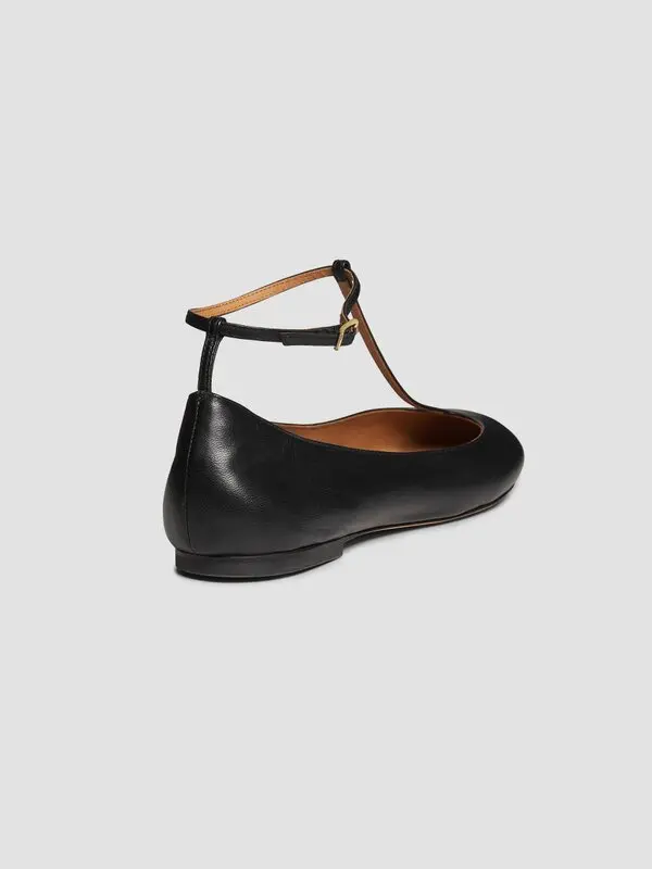 ODISSI Calla Leather T-strap Ballet Flats - Black