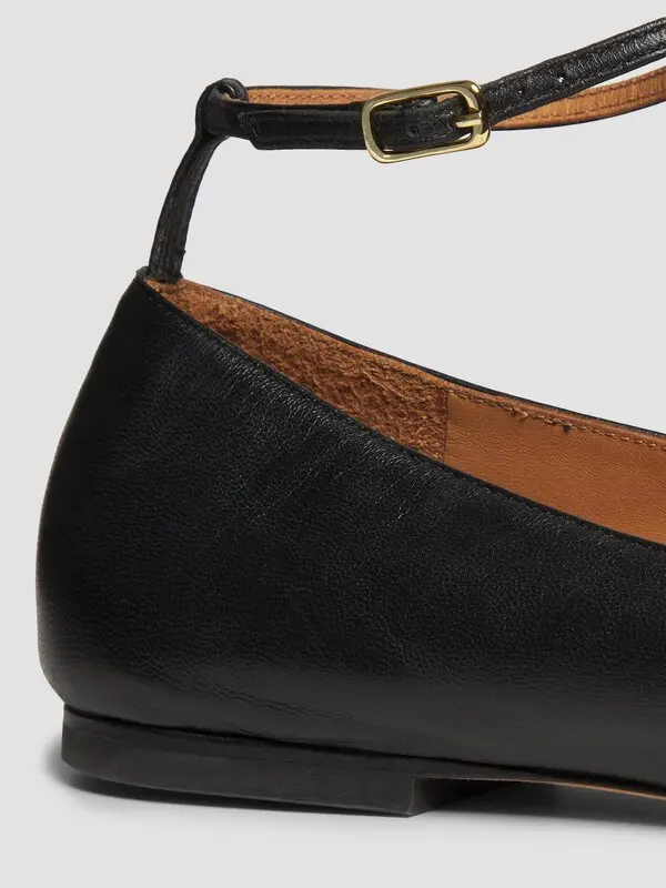 ODISSI Calla Leather T-strap Ballet Flats - Black