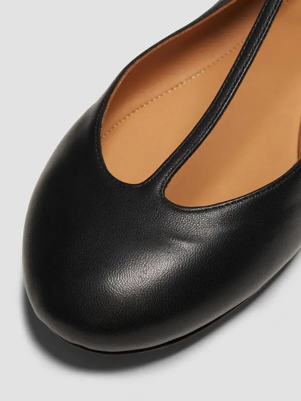ODISSI Calla Leather T-strap Ballet Flats - Black