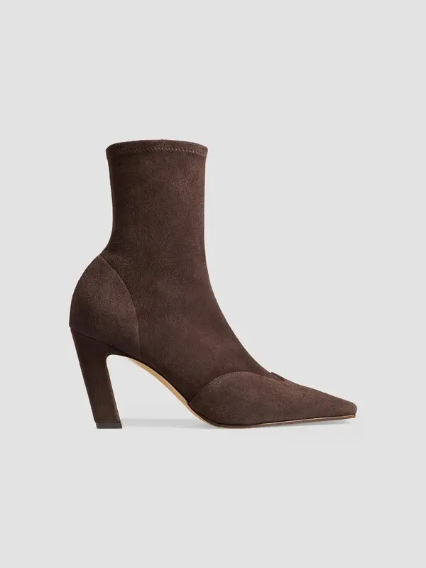 Khaite Nevada 85mm Stretch Suede Ankle Boots - Ebano