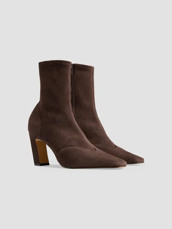 Khaite Nevada 85mm Stretch Suede Ankle Boots - Ebano