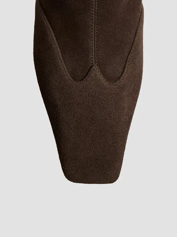 Khaite Nevada 85mm Stretch Suede Ankle Boots - Ebano