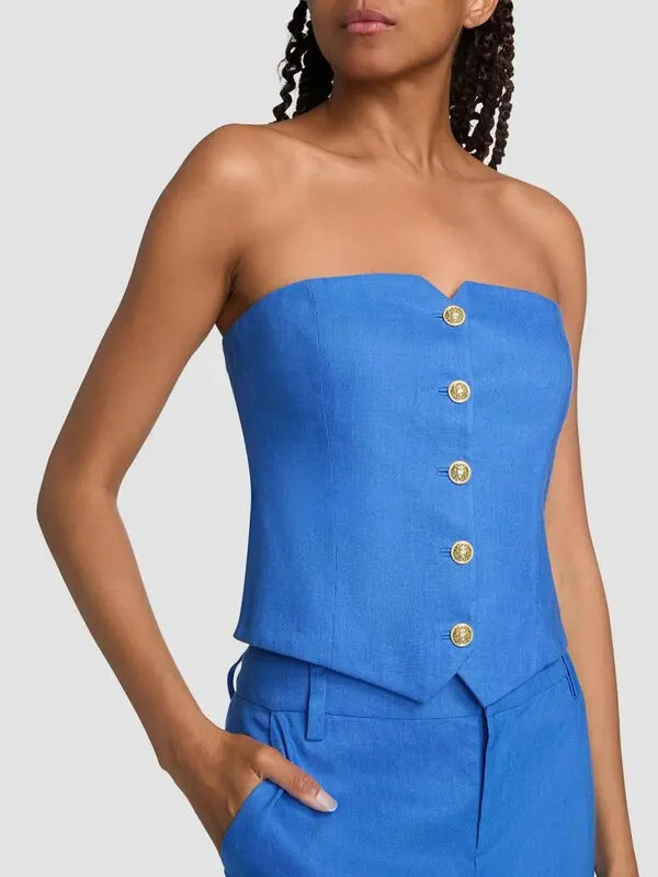 Alice + Olivia Kelcey Strapless Linen-blend Vest