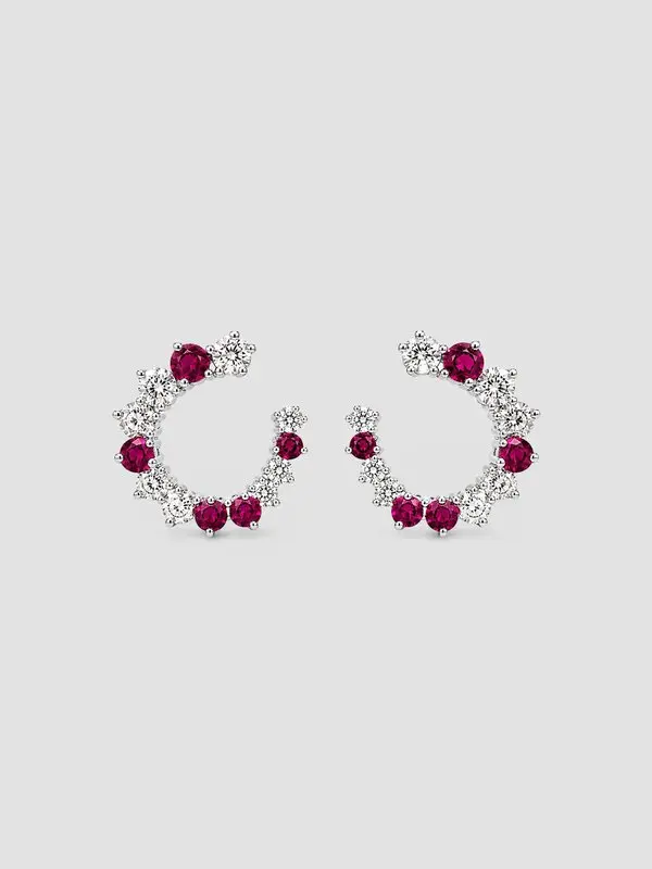 FANTASIA BY DESERIO Swirl Sterling Silver, Lab-grown Ruby & 3.25 Tcw Cubic Zirconia Open Circle Earrings - Red