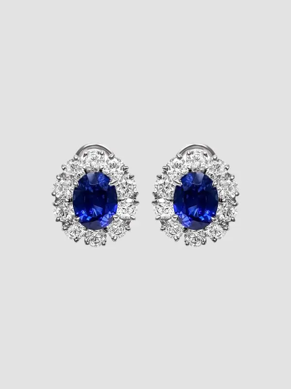FANTASIA BY DESERIO Sterling Silver, 4.00 Tcw Lab-grown Sapphire & 2.00 Tcw Cubic Zirconia Halo Stud Earrings - Blue