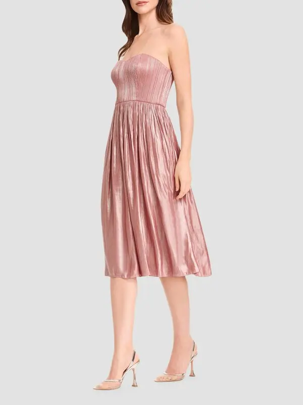Dress The Population Tovah Satin Strapless Fit & Flare Midi-dress
