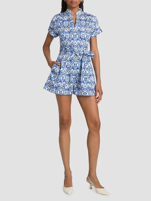 Alice + Olivia Lucy Geometric Cotton-blend Romper