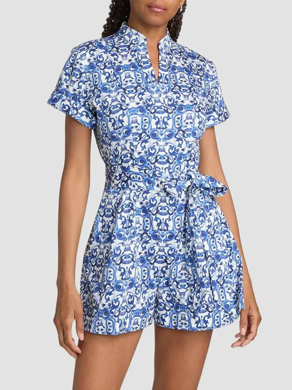 Alice + Olivia Lucy Geometric Cotton-blend Romper