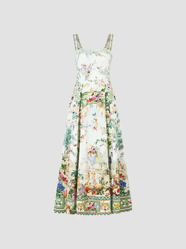 Camilla Printed A-line Tea-length Dress - Green