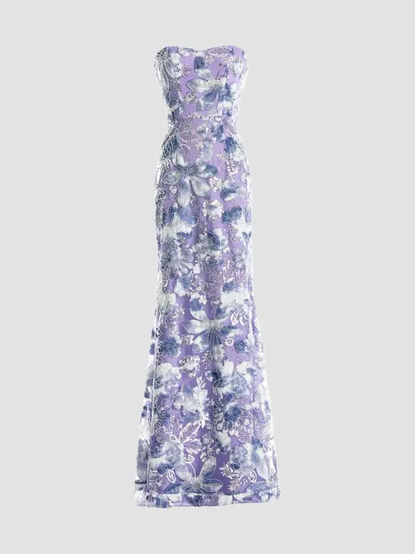 Dress The Population Sheridan Sequined Strapless Mermaid Gown - Lilac Multi