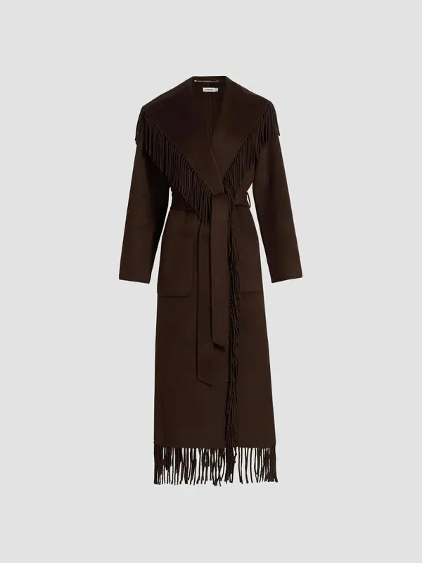 Simkhai Carrie Fringed Longline Coat - Chocolate