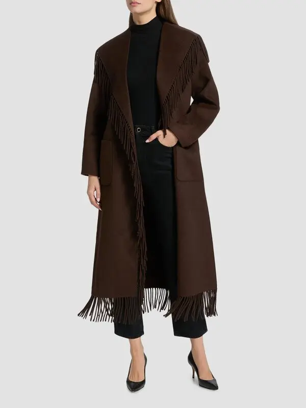 Simkhai Carrie Fringed Longline Coat - Chocolate