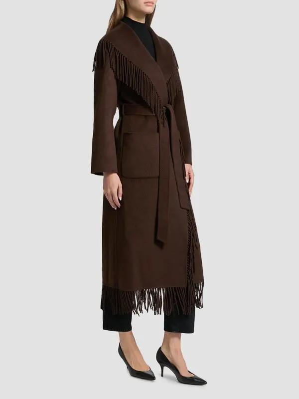 Simkhai Carrie Fringed Longline Coat - Chocolate
