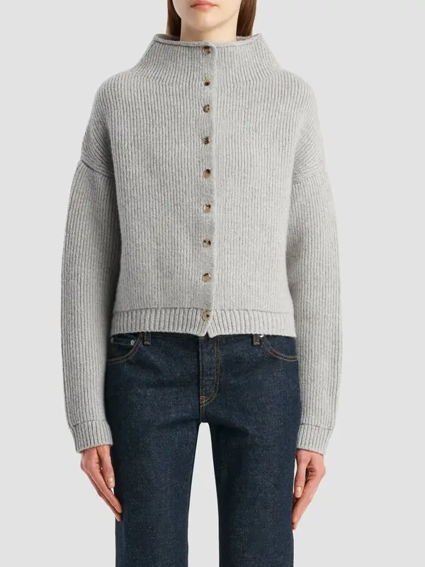 Khaite Marjorie Rib-knit Cashmere Funnel-neck Cardigan