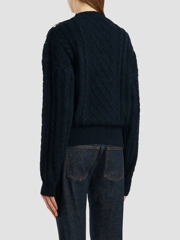 Khaite Elias Embroidered Cashmere Crewneck Sweater - Deep Navy