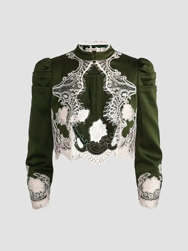 Alice + Olivia Thomasina Lace-trim Crop Jacket - Dark Fern