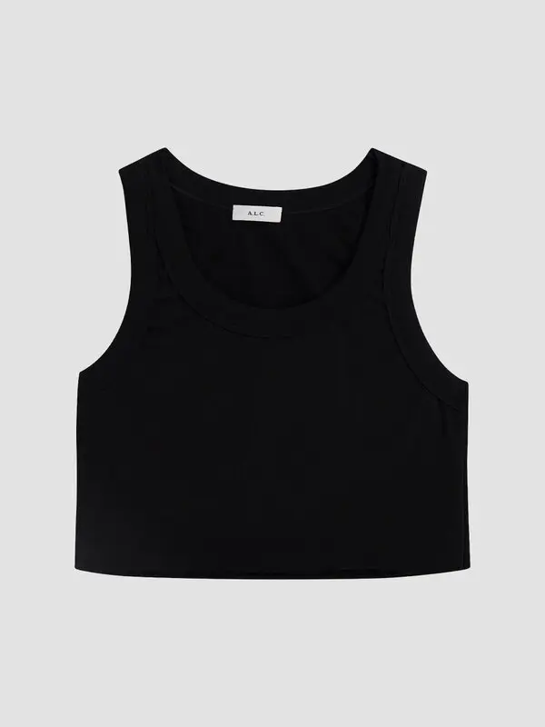 A.L.C. Halsey Cotton Racerback Crop Tank - Black