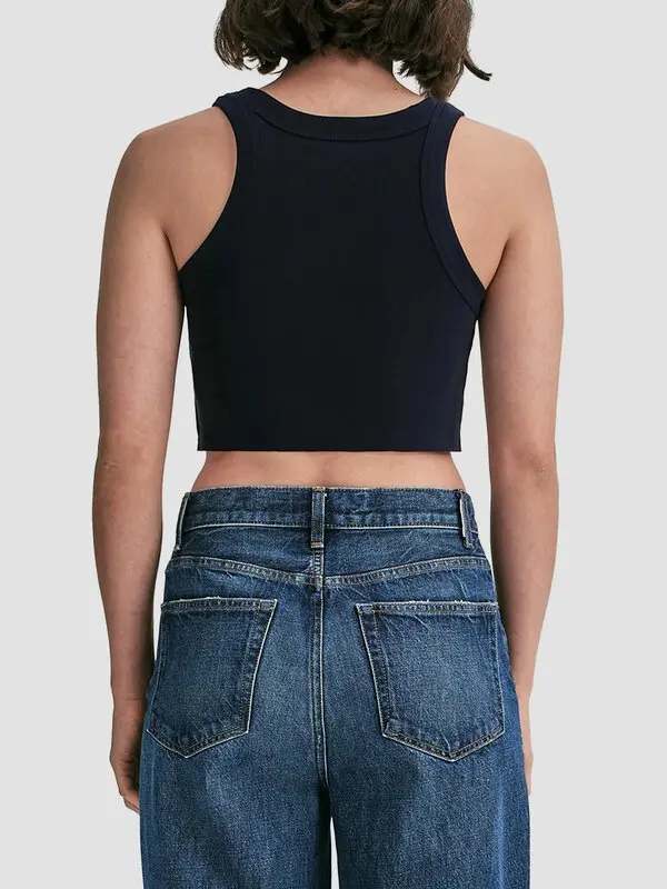A.L.C. Halsey Cotton Racerback Crop Tank - Black