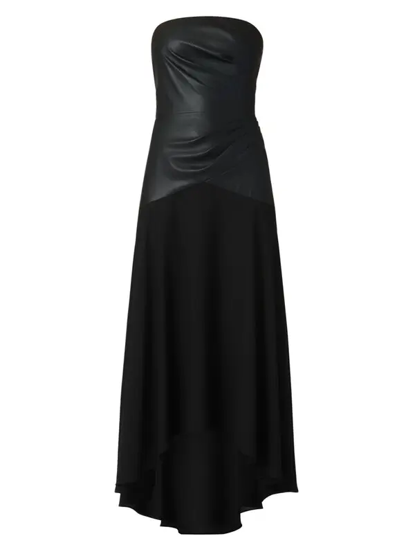Shoshanna Rustin Draped Faux-leather Strapless Midi-dress