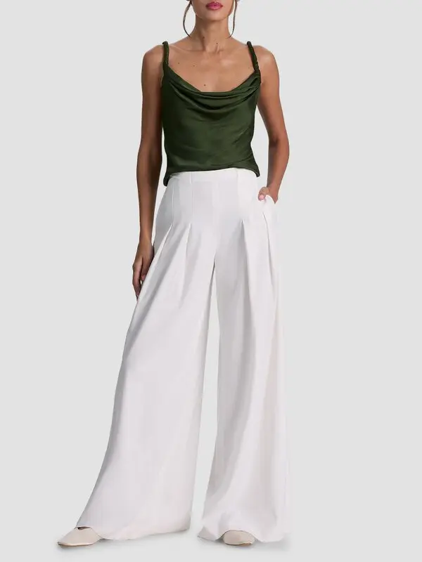 Alice + Olivia Monique Cowlneck Satin Tank - Dark Fern