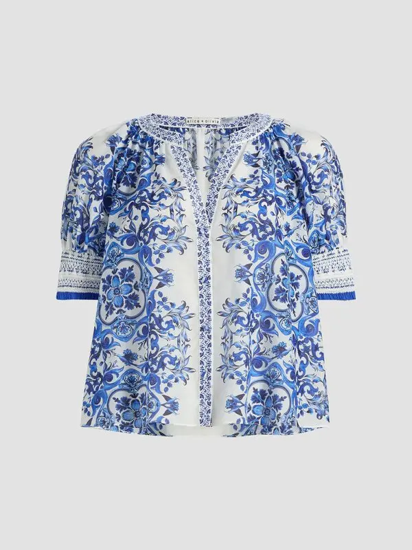 Alice + Olivia Thalia Rococo Cotton-silk Puff-sleeve Blouse