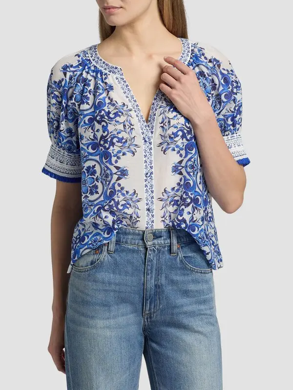 Alice + Olivia Thalia Rococo Cotton-silk Puff-sleeve Blouse