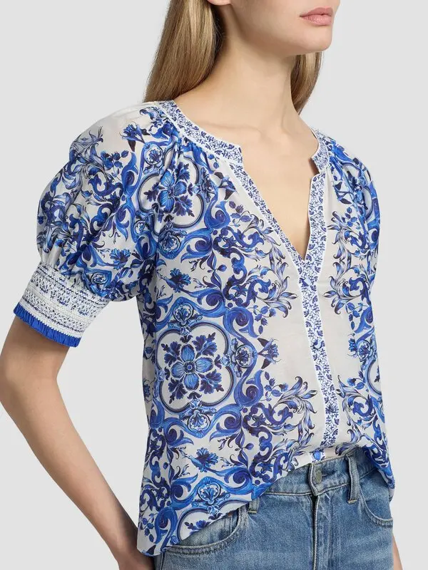 Alice + Olivia Thalia Rococo Cotton-silk Puff-sleeve Blouse