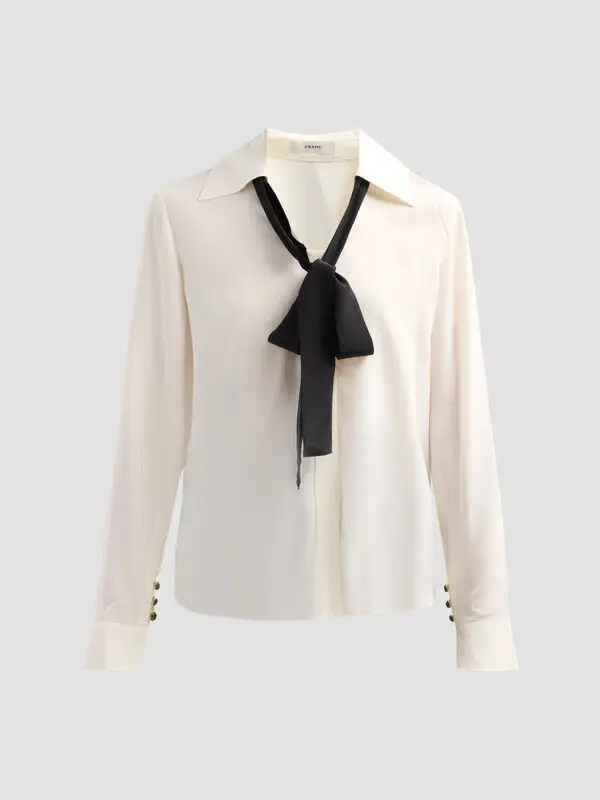 FRAME Contrast Tie Silk Shirt - Cream