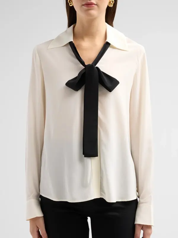 FRAME Contrast Tie Silk Shirt - Cream
