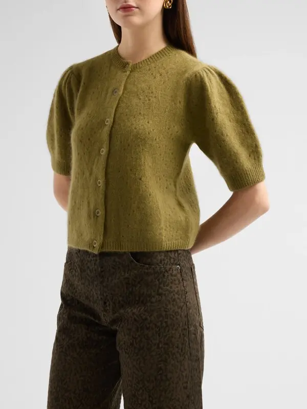 FRAME Wool-cashmere Puff-sleeve Cardigan
