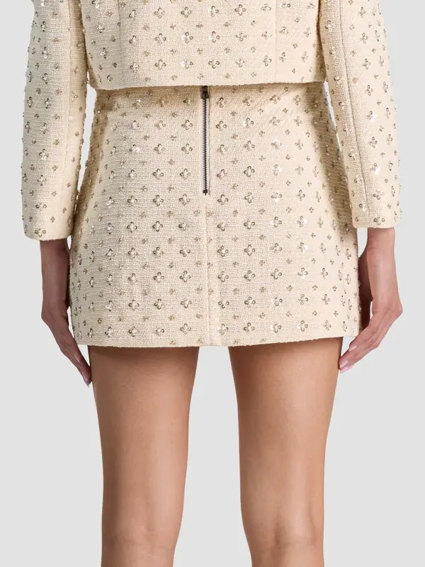 Alice + Olivia Rubi Embellished Micro Mini Skirt - Vanilla