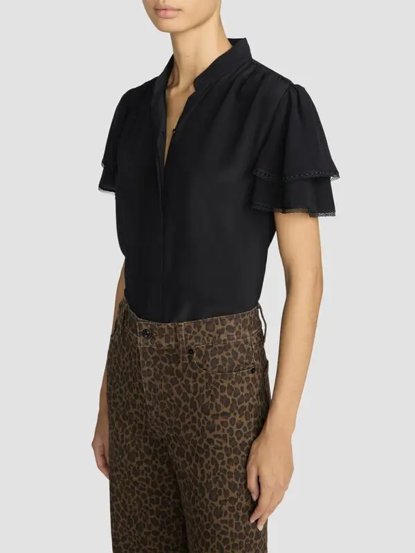 FRAME Arcadia Silk Short-sleeve Top - Black
