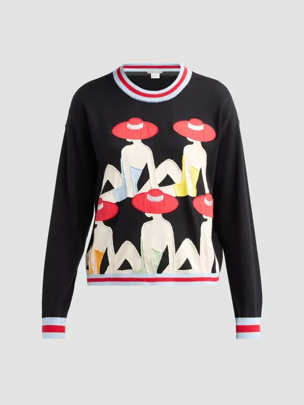 Alice + Olivia Gleeson Embroidered Stretch-cotton Crewneck Sweater