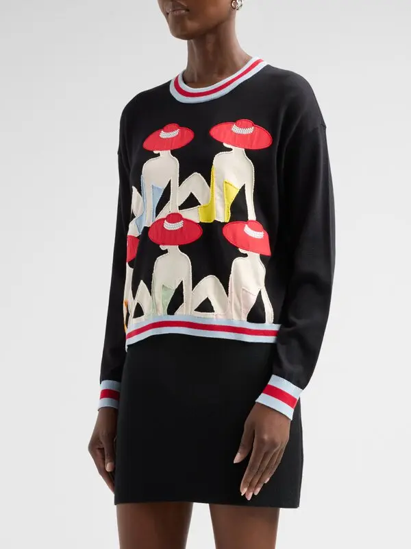 Alice + Olivia Gleeson Embroidered Stretch-cotton Crewneck Sweater