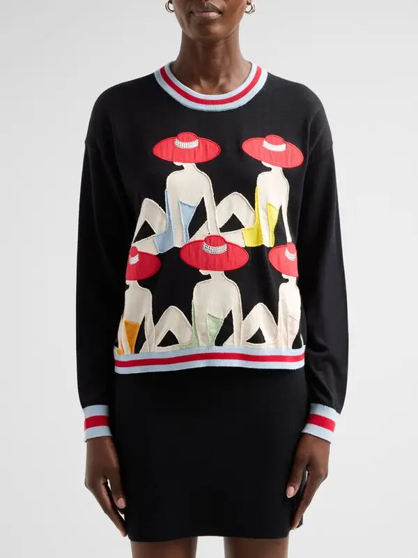 Alice + Olivia Gleeson Embroidered Stretch-cotton Crewneck Sweater