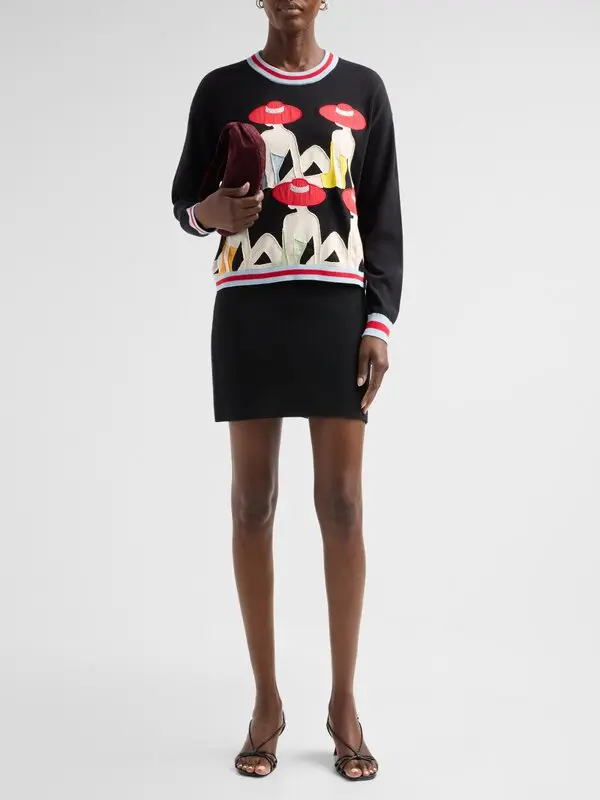 Alice + Olivia Gleeson Embroidered Stretch-cotton Crewneck Sweater