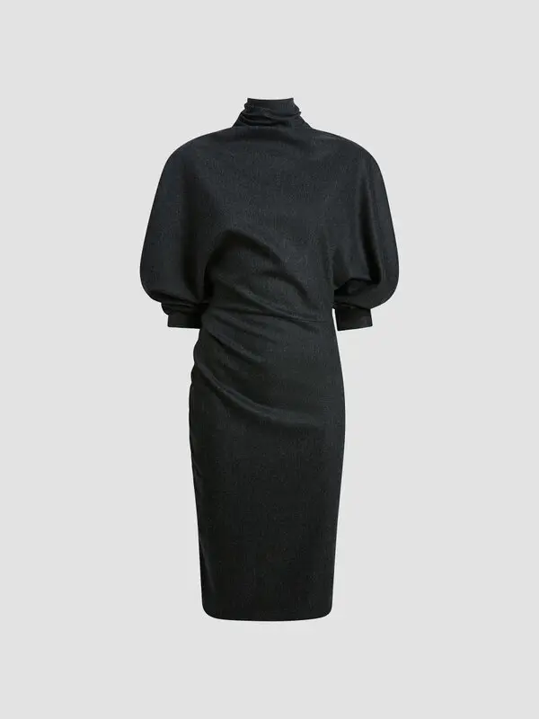 Khaite Harlin Stretch Wool-cashmere Turtleneck Knee-length Dress - Charcoal