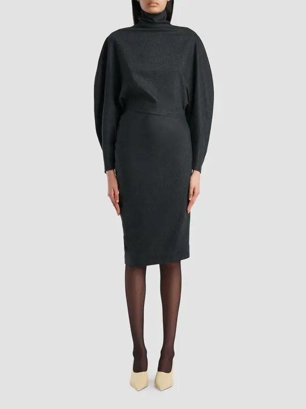Khaite Harlin Stretch Wool-cashmere Turtleneck Knee-length Dress