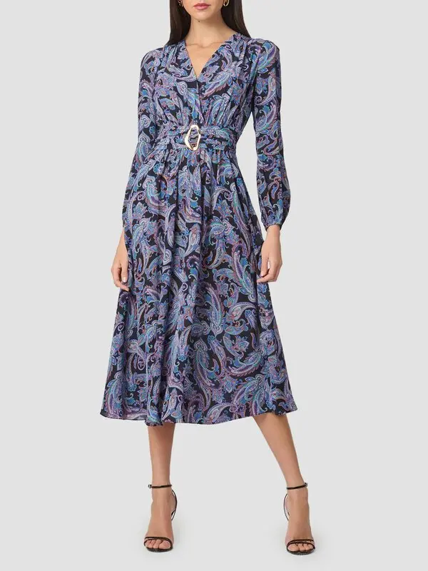 Shoshanna Kendall Belted Paisley A-line Midi-dress