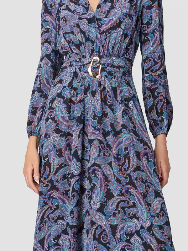 Shoshanna Kendall Belted Paisley A-line Midi-dress