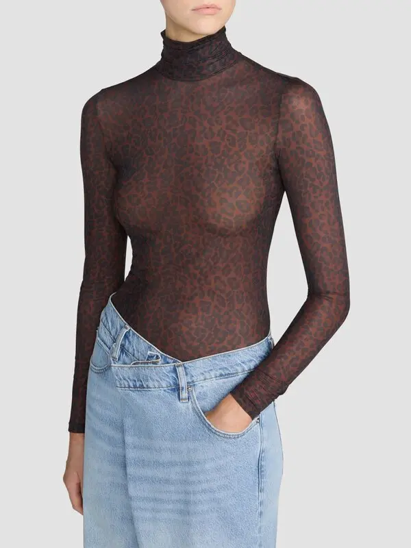 FRAME The Hosiery Leopard Print Sheer Top