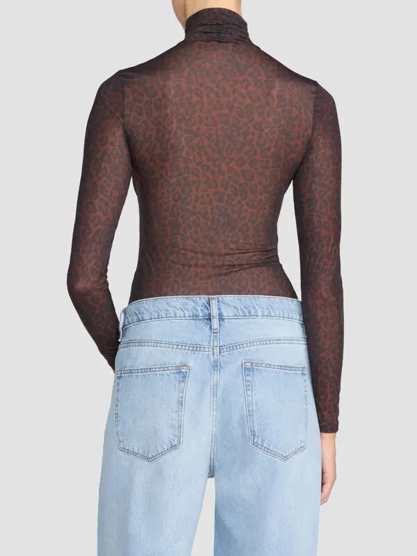 FRAME The Hosiery Leopard Print Sheer Top