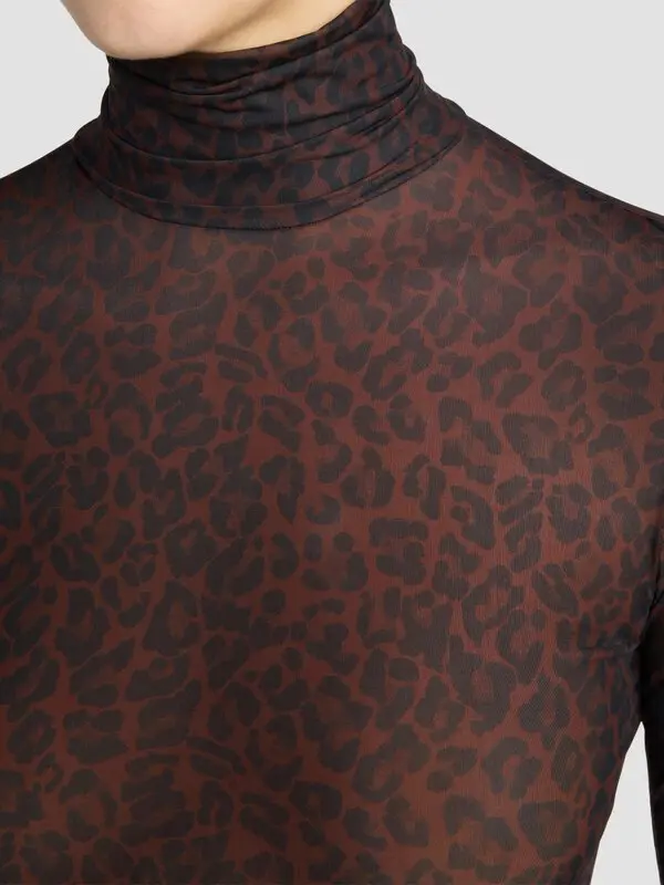 FRAME The Hosiery Leopard Print Sheer Top