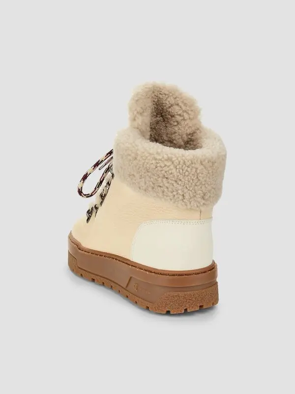 POLLINI Lace-up Shearling Ankle Boots - White