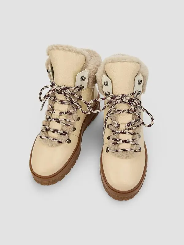POLLINI Lace-up Shearling Ankle Boots - White