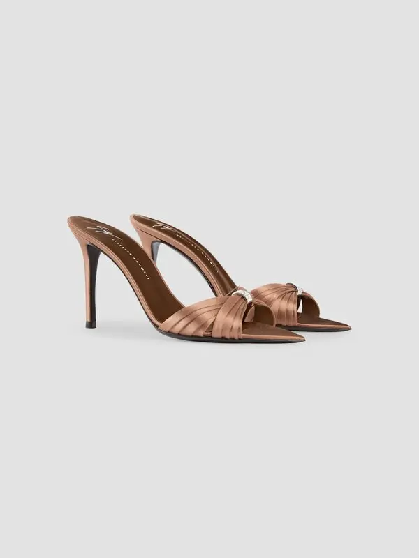 GIUSEPPE ZANOTTI Intrigo 90mm Silk Stiletto Mules - Chocolate