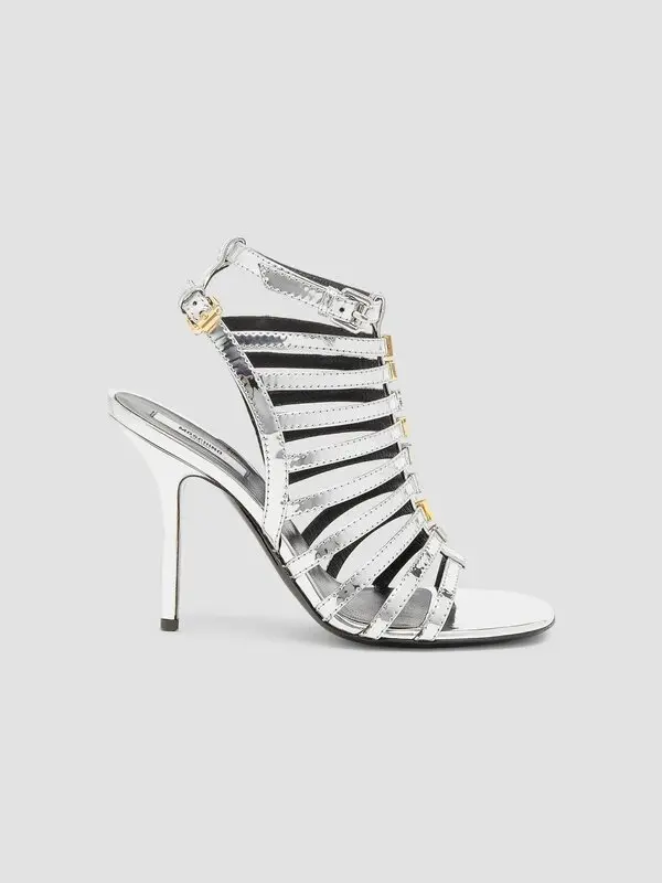Moschino 100mm Logo Lettering Stiletto Sandals - Silver